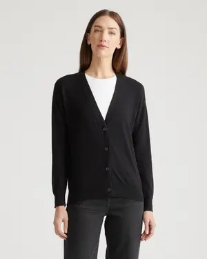 Quince Cotton Cashmere Cardigan - Black