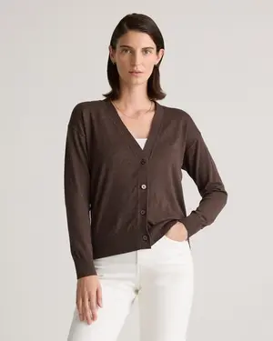 Quince Cotton Cashmere Cardigan - Mocha Heather