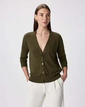 Quince Cotton Cashmere Cardigan - Olive