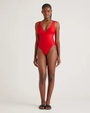 Quince Italian Plunge One-piece Swimsuit - Cherry