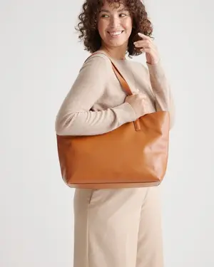 Quince Classic Italian Leather Tote Bag - Cognac