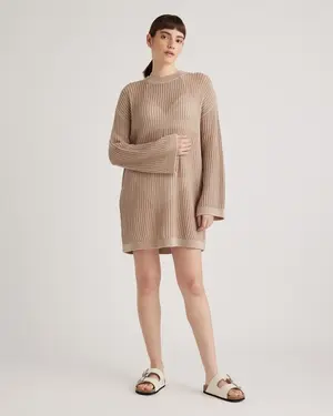 Quince Open-knit Long Sleeve Cover-up Mini Dress - Beige