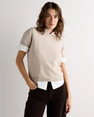 Quince Mongolian Cashmere T-shirt - Heather Cloud Beige