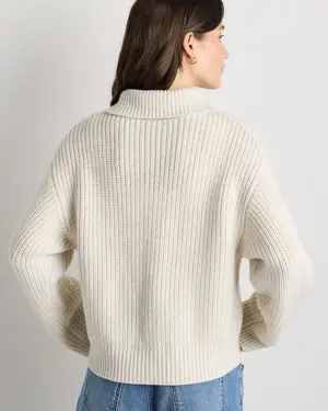 Quince Australian Merino Wool Full Zip Sweater - Heather Bone