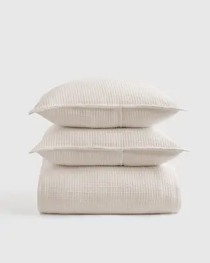 Quince Organic Ribbed Cotton Coverlet Set - Ivory