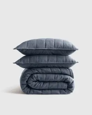 Quince Organic Ribbed Cotton Coverlet Set Nightfall