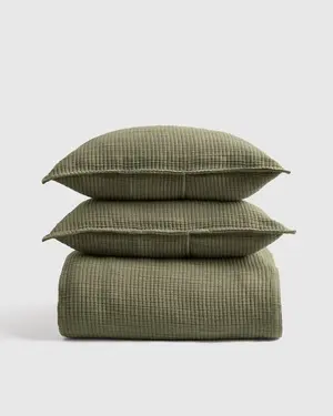 Quince Organic Ribbed Cotton Coverlet Set - Olive