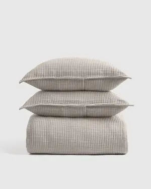 Quince Organic Ribbed Cotton Coverlet Set Sand