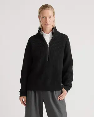 Quince Australian Merino Wool Half Zip Sweater - Black