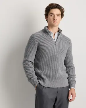 Quince Australian Merino Wool Half Zip Sweater - Heather Grey