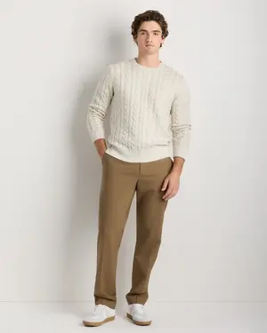 Quince Australian Merino Wool Cable Crewneck Sweater - Heather Bone