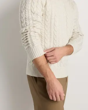 Quince Australian Merino Wool Cable Crewneck Sweater - Heather Bone