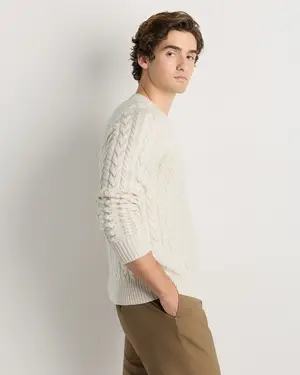 Quince Australian Merino Wool Cable Crewneck Sweater - Heather Bone