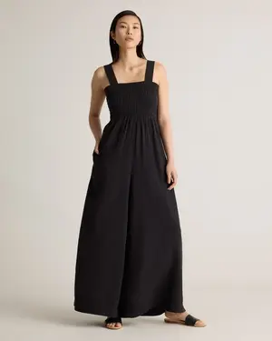 Quince Organic Cotton Gauze Smocked Jumpsuit - Black