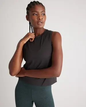 Quince Flowknit Breeze High-neck Tank Top - Black