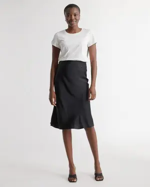 Quince Washable Silk Midi Skirt - Black