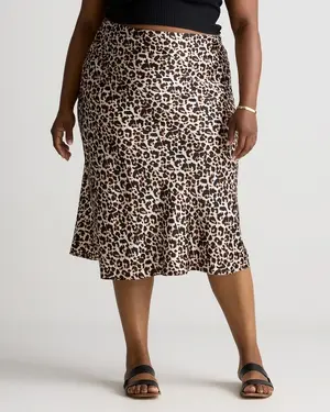Quince Washable Silk Midi Skirt - Leopard
