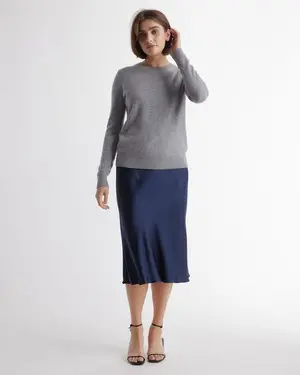 Quince Washable Silk Midi Skirt - Navy