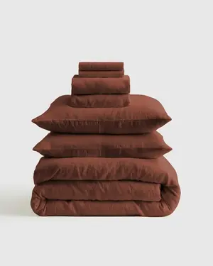 Quince European Linen Stripe Duvet Bordeaux