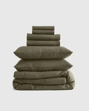 Quince European Linen Stripe Duvet Dusty Olive