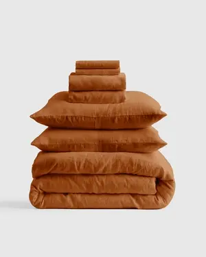 Quince European Linen Stripe Duvet Terracotta