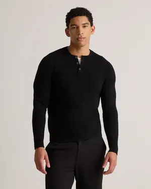 Quince Cashmere Henley Sweater - Black