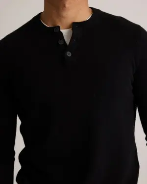 Quince Cashmere Henley Sweater - Black