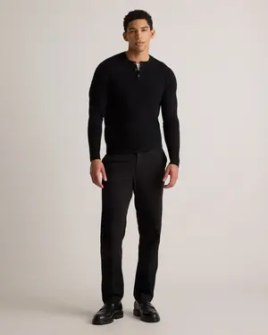 Quince Cashmere Henley Sweater - Black