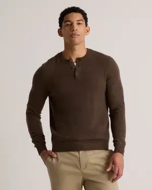 Quince Cashmere Henley Sweater - Brown