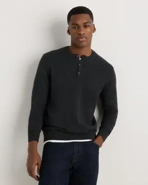 Quince Cashmere Henley Sweater - Heather Charcoal