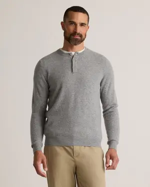 Quince Cashmere Henley Sweater Heather Grey
