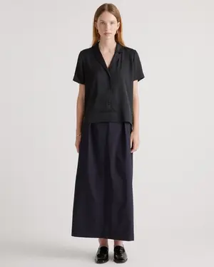 Quince Washable Stretch Silk Short Sleeve Blouse - Black