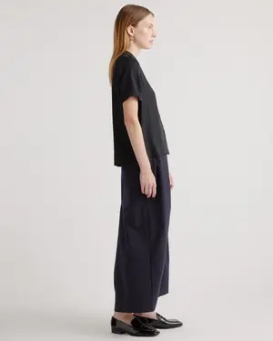 Quince Washable Stretch Silk Short Sleeve Blouse - Black