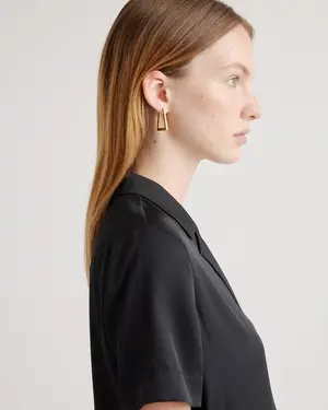 Quince Washable Stretch Silk Short Sleeve Blouse - Black