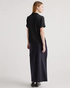 Quince Washable Stretch Silk Short Sleeve Blouse - Black