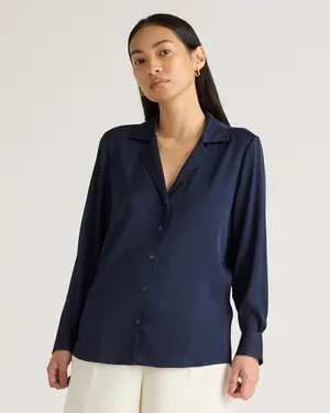Quince Silk Stretch Blouse - Navy