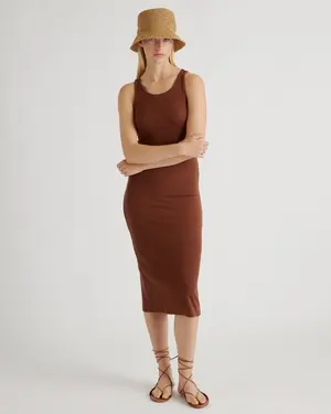 Quince Rib Knit Midi Dress - Brown