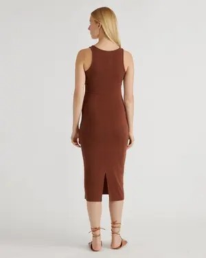 Quince Rib Knit Midi Dress - Brown