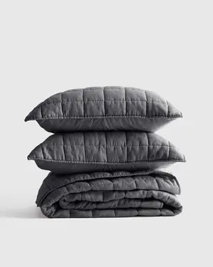 Quince European Linen Box Quilt Set, Size - Charcoal