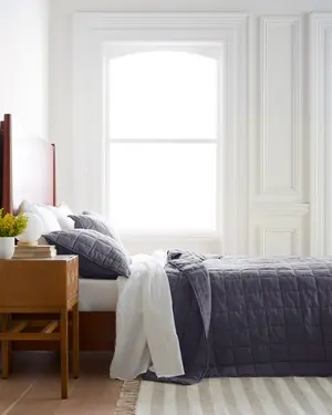 Quince European Linen Box Quilt Set, Size - Charcoal