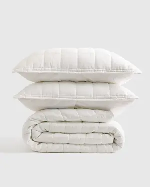 Quince European Linen Box Quilt Set, Size - White