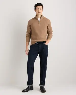 Quince Mongolian Cashmere Fisherman Quarter Zip Sweater - Teak