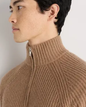 Quince Mongolian Cashmere Fisherman Quarter Zip Sweater - Teak
