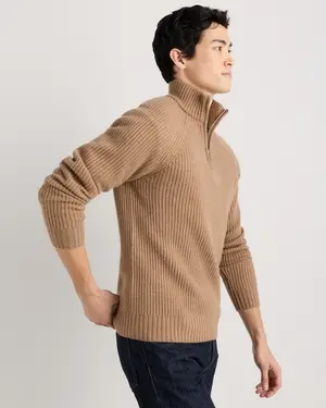 Quince Mongolian Cashmere Fisherman Quarter Zip Sweater - Teak