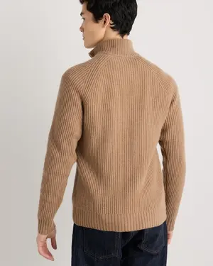 Quince Mongolian Cashmere Fisherman Quarter Zip Sweater - Teak