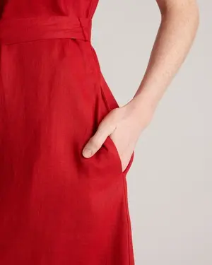 Quince 100% European Linen Button-front Midi Shirt Dress - Chile