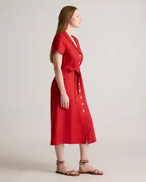 Quince 100% European Linen Button-front Midi Shirt Dress - Chile