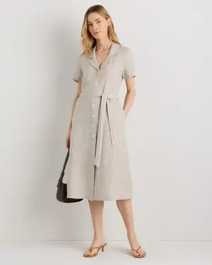Quince European Linen Button Front Midi Dress - Flax