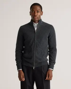 Quince Mongolian Cashmere Full Zip Sweater - Heather Charcoal