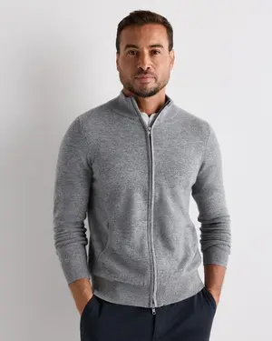 Quince Mongolian Cashmere Full Zip Sweater - Heather Grey